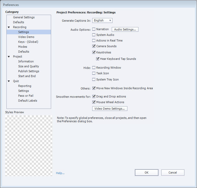 Set Recording Preferences In Adobe Captivate Classic